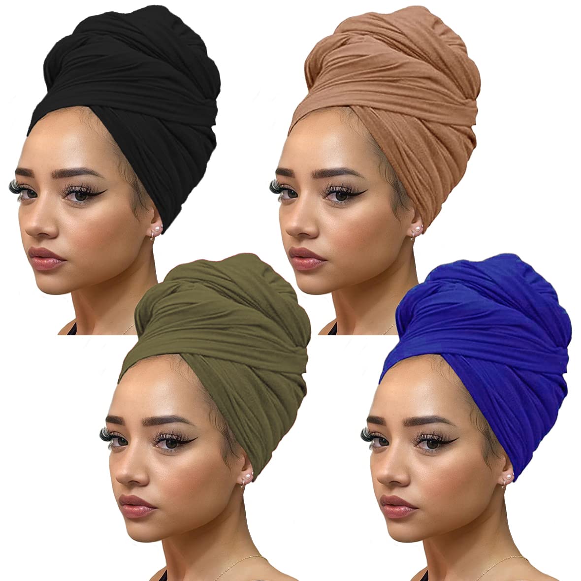 Kachanaa 4 Pieces Stretch Head Scarfs Headbands for Muslim Soft Breathable Head Wraps Turbans Long Hair Hijab Scarves for Women