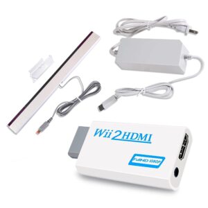 xahpower 3 in 1 accessories bundle kits for wii, ac power supply adapter + wii to hdmi converter and wired infrared ray sensor bar compatible with nintendo wii