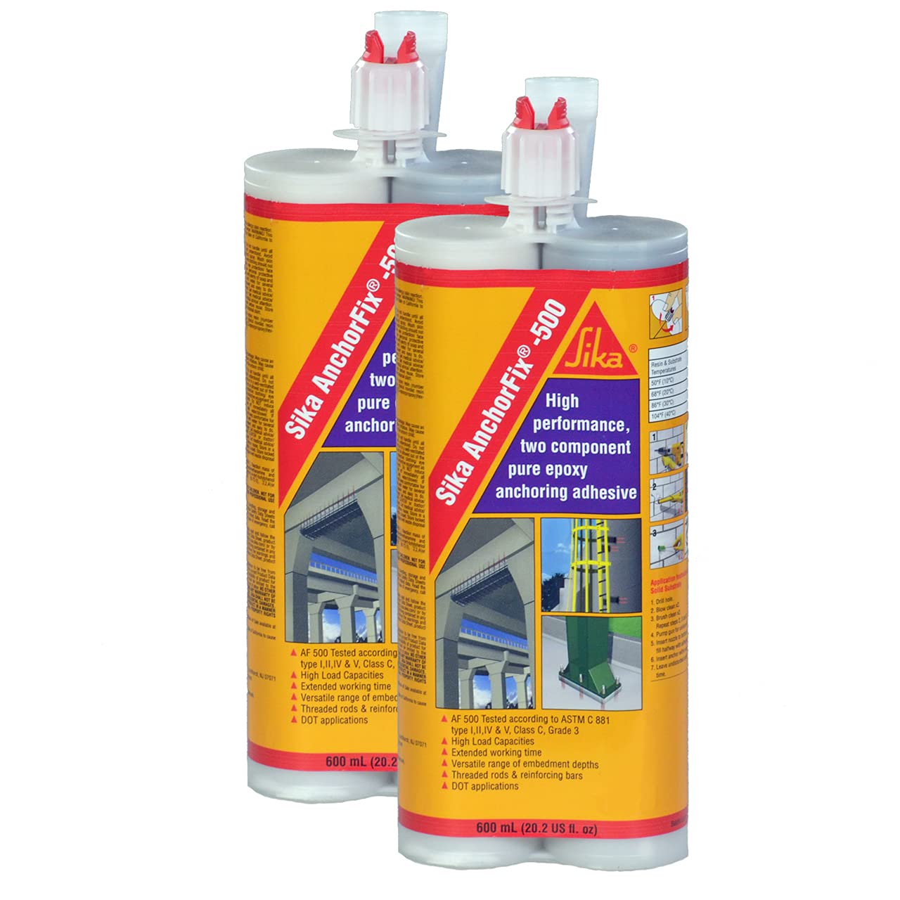 AWF PRO Sika AnchorFix 500 - Two Component Epoxy 20 oz, High Performance, Concrete Anchoring System. Concrete Anchor 2 Part Epoxy. Pack of 2. Applicator Gun Not Included