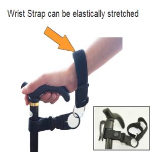 Adjustable Elastic Wrist Straps and Hands Free Walking Stick Cane Holder No More Dropping Walking Sticks - Attach to Belt or Waist Band -（Suitable for 7/8~1"）~ Perfect Solution - No Walking Stick