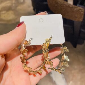 Butterfly Hoop Earrings for Women 925 Sterling Silver Post Stud 14K Gold Plated Large Big Huggie Hoops Dangle Drop Exaggerated Butterflies Statement Fashion Y2K Mother's Day Christmas Jewelry