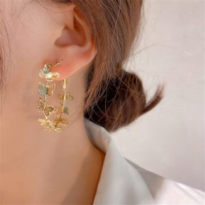 Butterfly Hoop Earrings for Women 925 Sterling Silver Post Stud 14K Gold Plated Large Big Huggie Hoops Dangle Drop Exaggerated Butterflies Statement Fashion Y2K Mother's Day Christmas Jewelry