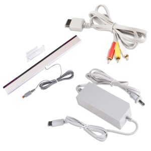 xahpower 3 in 1 accessories bundle kits for wii, ac power supply adapter + composite audio video cable and wired infrared ray sensor bar compatible with nintendo wii