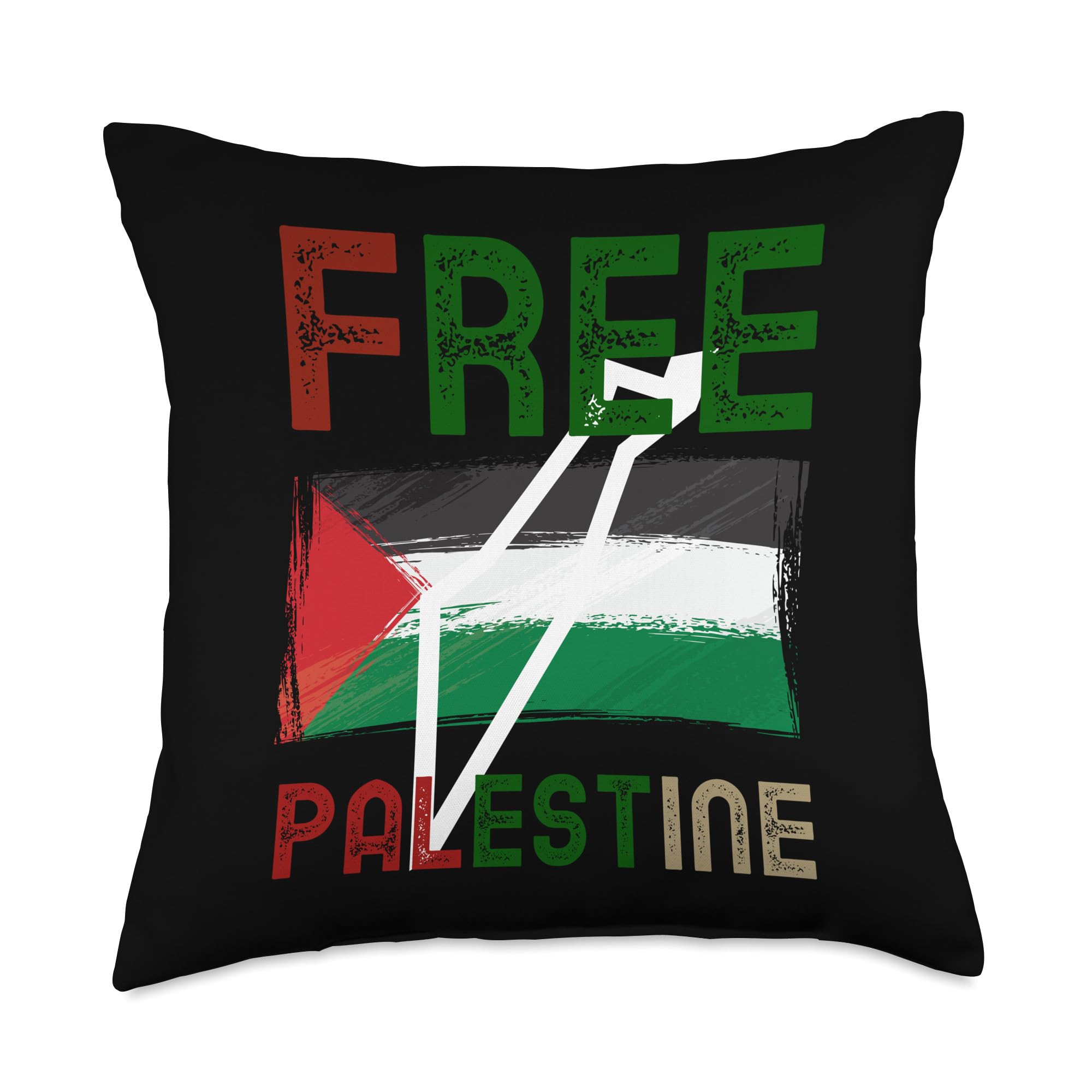 Free Palestine Free Gaza Palestinian Flag Palestine Arabic Free Gaza Palestinian Flag Throw Pillow, 18x18, Multicolor