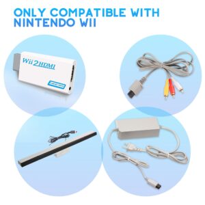 Xahpower 4 in 1 Accessories Bundle Kits for Wii, AC Power Supply Adapter + Composite Audio Video Cable + Wii to hdmi Converter and Wired Infrared Ray Sensor Bar Compatible with Nintendo Wii