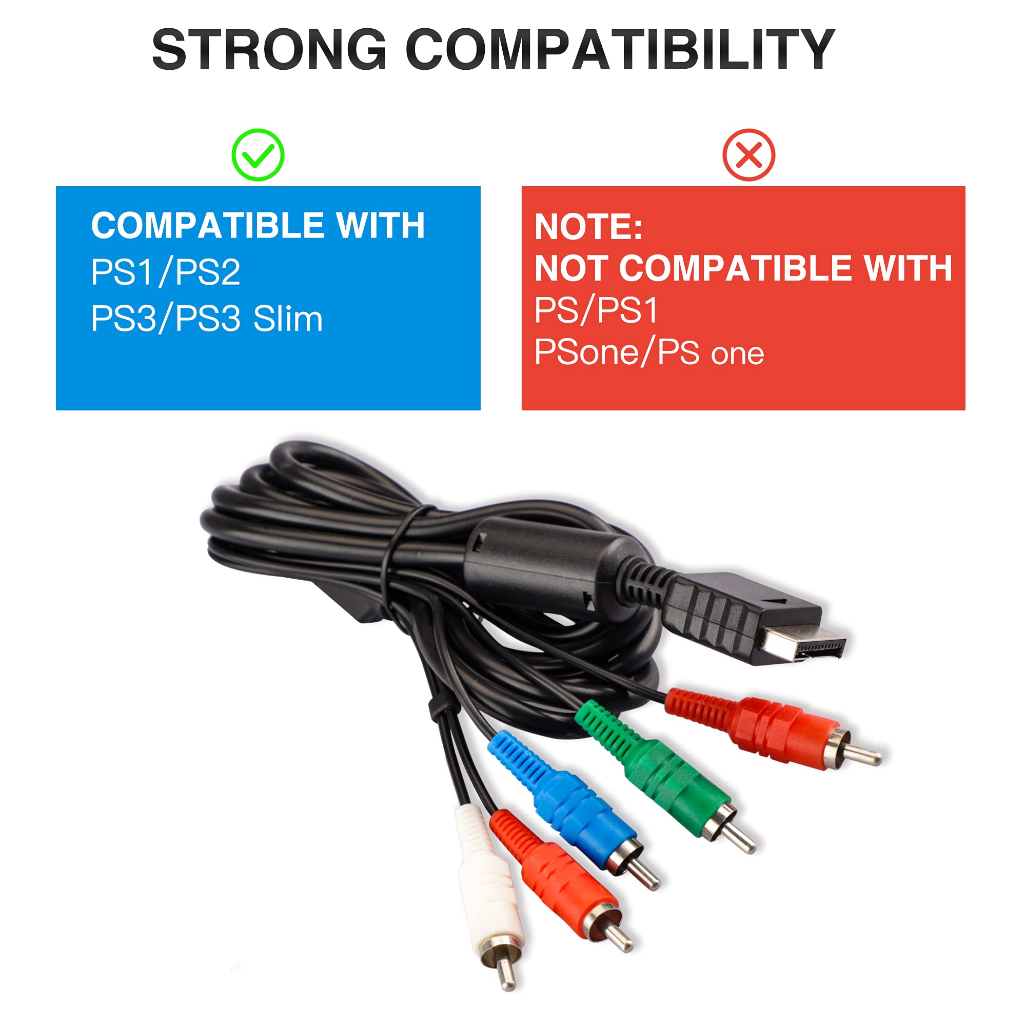 6Ft Component HD AV Cable for PS2/PS3/PS3 Slim, HDTV-EDTV (High Definition 480p) Compatible with PS2/PS3/PS3 Slim 5-Wire