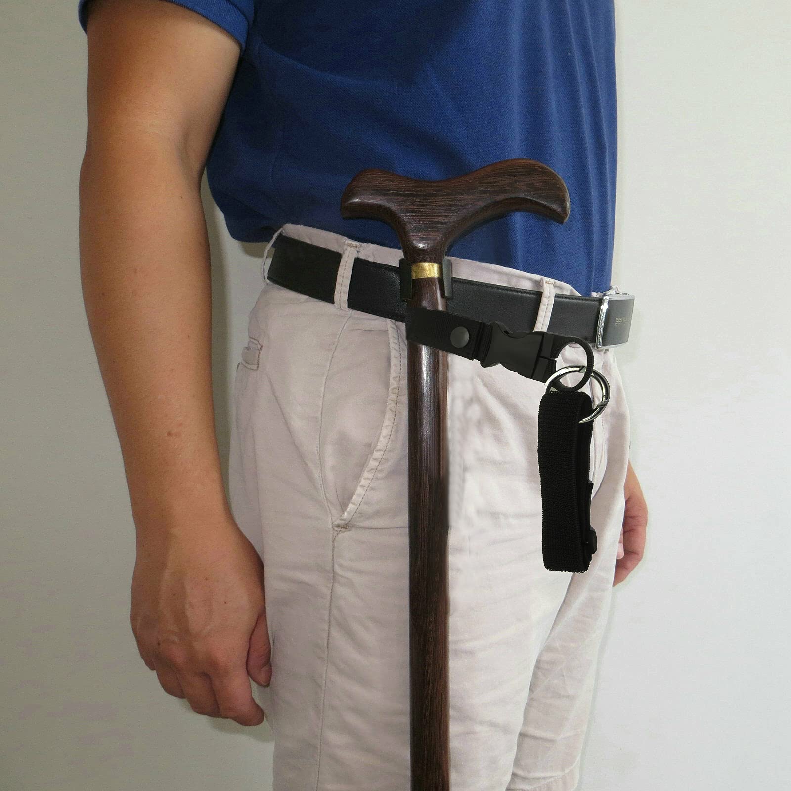 Adjustable Elastic Wrist Straps and Hands Free Walking Stick Cane Holder No More Dropping Walking Sticks - Attach to Belt or Waist Band -（Suitable for 7/8~1"）~ Perfect Solution - No Walking Stick