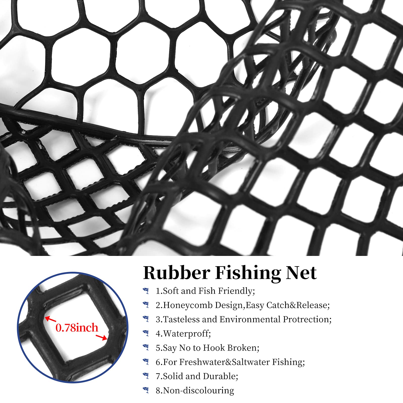 Blue Billow Rubber Fishing Net Large Folding Landing Net,Collapsible Aluminum Pole Handle with Deep Net for Fishing,Big Fishing Net for Freshwater and Saltwater,Fly Fsihing Net Extend to 67 inches