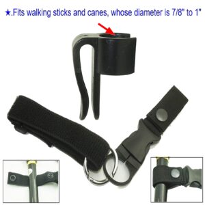 Adjustable Elastic Wrist Straps and Hands Free Walking Stick Cane Holder No More Dropping Walking Sticks - Attach to Belt or Waist Band -（Suitable for 7/8~1"）~ Perfect Solution - No Walking Stick