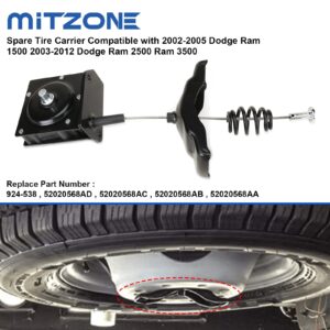 MITZONE Spare Tire Hoist Spare Tire Winch Carrier Compatible with 2002-2005 Dodge Ram 1500 2003-2012 Dodge Ram 2500 Ram 3500 Replace 924-538