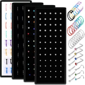 fibo steel 200 pcs nose ring studs set for women men 316l stainless steel hoops l shaped screw bone piercing jewelry 20g 22g 1.5mm 2mm 2.5mm