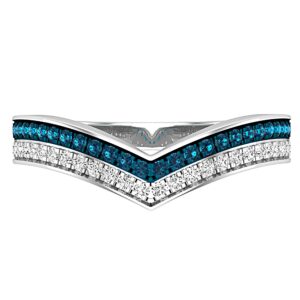 Dazzlingrock Collection 0.25 Carat (ctw) Round Blue & White Diamond Women Double Row Chevron Wedding Band Enhancer Guard Ring 1/4 CT in 18K White Gold, Size 5