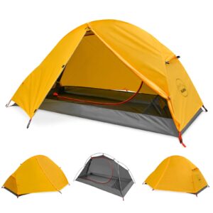 kazoo waterproof backpacking tent ultralight 1 person lightweight camping tents 1 people hiking tents aluminum frame double layer (eco-friendly fabric) (bright yellow)