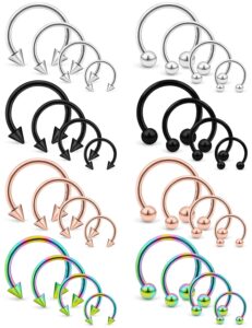 dyknasz 32pcs 16g variety of sizes horseshoe rings surgical steel nose septum horseshoe hoop earring eyebrow tragus lip rings daith helix piercing jewelry for women men