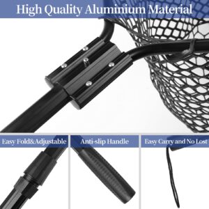 Blue Billow Rubber Fishing Net Large Folding Landing Net,Collapsible Aluminum Pole Handle with Deep Net for Fishing,Big Fishing Net for Freshwater and Saltwater,Fly Fsihing Net Extend to 67 inches