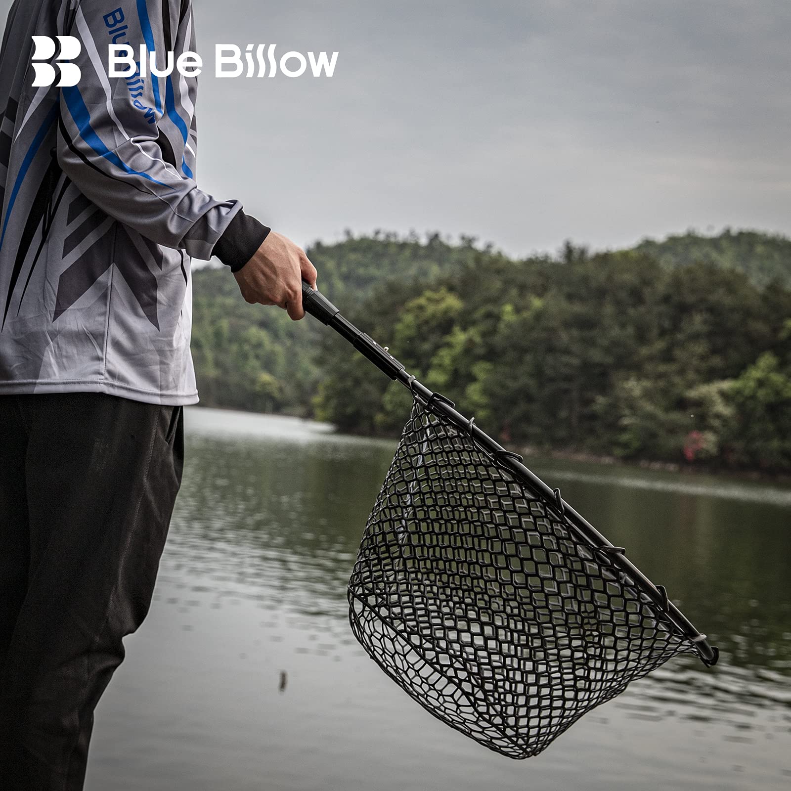 Blue Billow Rubber Fishing Net Large Folding Landing Net,Collapsible Aluminum Pole Handle with Deep Net for Fishing,Big Fishing Net for Freshwater and Saltwater,Fly Fsihing Net Extend to 67 inches