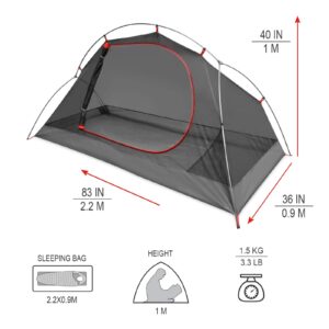 KAZOO Waterproof Backpacking Tent Ultralight 1 Person Lightweight Camping Tents 1 People Hiking Tents Aluminum Frame Double Layer (Eco-Friendly Fabric) (Bright Yellow)