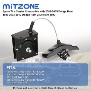 MITZONE Spare Tire Hoist Spare Tire Winch Carrier Compatible with 2002-2005 Dodge Ram 1500 2003-2012 Dodge Ram 2500 Ram 3500 Replace 924-538