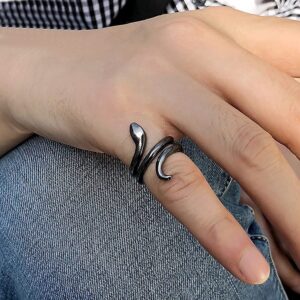 16 PCS Y2K Open Black Vintage Golden Punk Rings for Women Girls Mens Cat Snake Bat Devil Wing Dog Spider Rose Adjustable Retro Cool Ring Claw Skull Gothic Rings Jewelry