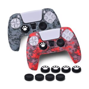 g-story 2pcs silicone cover skin for ps5 controller, anti-alip soft rubber case protector for playstation5 controller with 8 black thumb grip caps