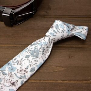 Spring Notion Men's Skinny Slim Cotton Floral Print Neckties in colors matching David's Bridal, 48-Dusty Blue