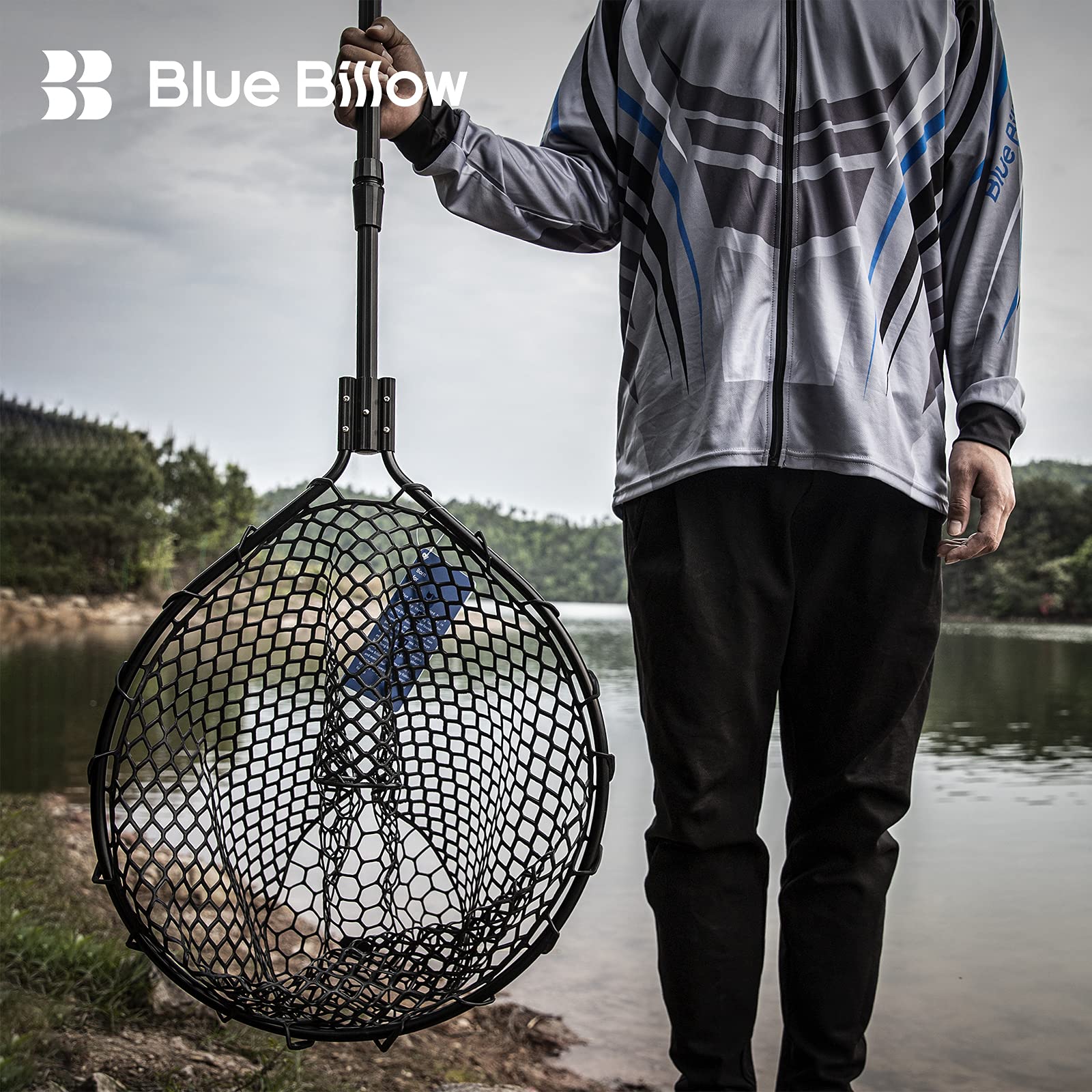 Blue Billow Rubber Fishing Net Large Folding Landing Net,Collapsible Aluminum Pole Handle with Deep Net for Fishing,Big Fishing Net for Freshwater and Saltwater,Fly Fsihing Net Extend to 67 inches