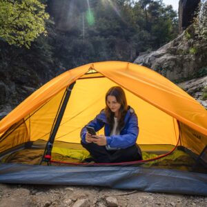 KAZOO Waterproof Backpacking Tent Ultralight 1 Person Lightweight Camping Tents 1 People Hiking Tents Aluminum Frame Double Layer (Eco-Friendly Fabric) (Bright Yellow)