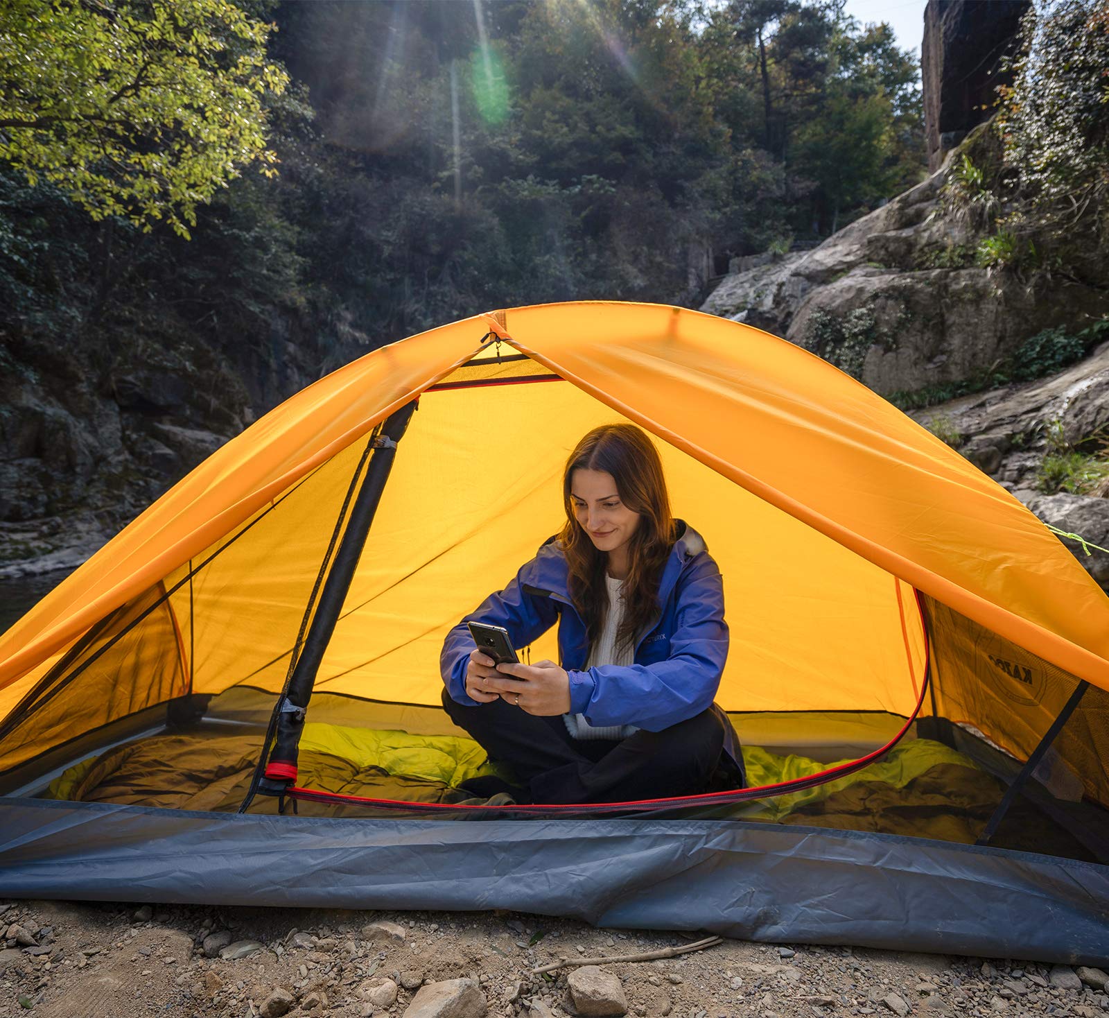 KAZOO Waterproof Backpacking Tent Ultralight 1 Person Lightweight Camping Tents 1 People Hiking Tents Aluminum Frame Double Layer (Eco-Friendly Fabric) (Bright Yellow)