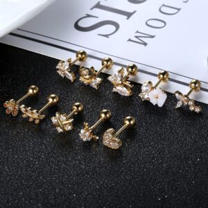 JOERICA 10Pcs Cartilage Earrings for Women 18G CZ Helix Tragus Piercing Jewelry 316L Stainless Steel Cute Butterfly Cartilage Stud Earrings Set