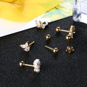 JOERICA 10Pcs Cartilage Earrings for Women 18G CZ Helix Tragus Piercing Jewelry 316L Stainless Steel Cute Butterfly Cartilage Stud Earrings Set