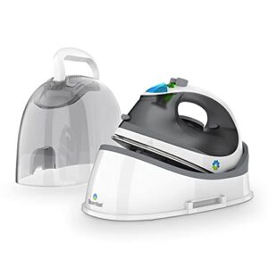 steamfast sf-760 portable cordless steam iron, with carrying case, non-stick sole plate, white