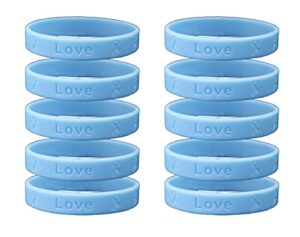 10 pack light blue silicone bracelets – light blue colored rubber wristbands for prostate cancer, trisomy 18, cushing, scleroderma awareness, graves’ disease, fundraising & gift giving - perfect for women and men