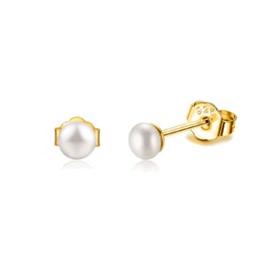 silbertale pearl stud earrings sterling silver small tiny 3-4mm white freshwater pearl earrings studs for women gold