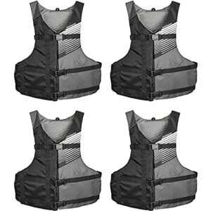 stohlquist fit adult pfd life vest, black & grey [4-pack]