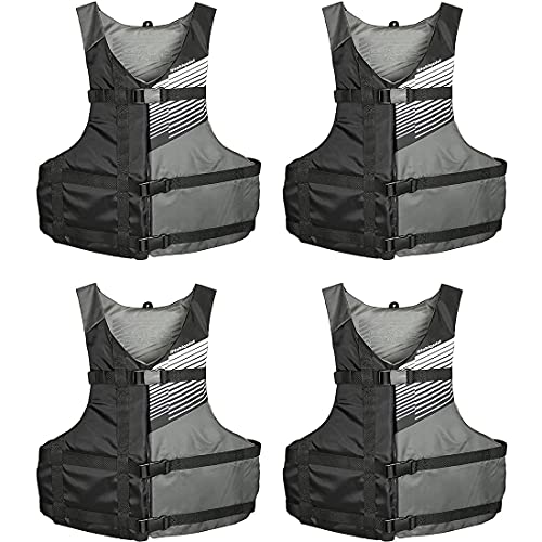 Stohlquist Fit Adult PFD Life Vest, Black & Grey [4-Pack]