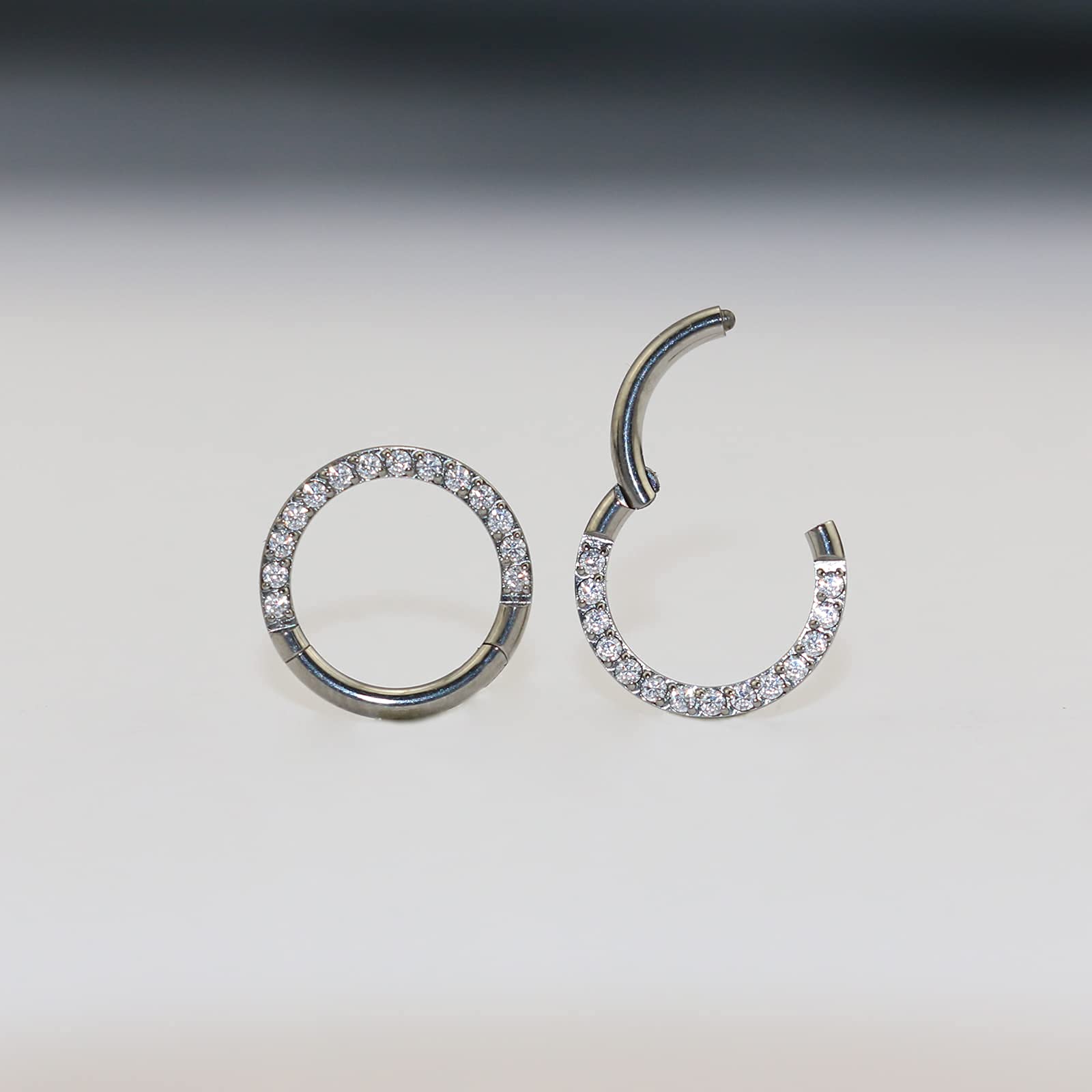 Tiremat 1PC 6mm G23 Titanium Body Piercing Rings for Nose Ear Lip Septum Conch Daith Lobe Helix Tragus Cartilage,16G,Hinged Clicker Segment Hoop with CZ paved