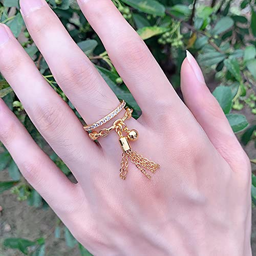 CSIYANJRY99 Layered Chain Tassel Finger Ring,Bohemian Retro Cubic Zirconia Knuckle MIDI Stacking Open Ring for Women