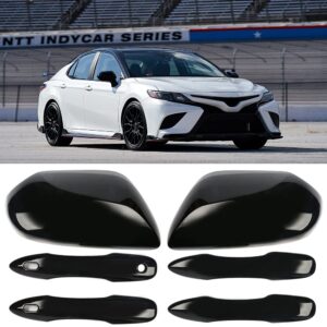 sportuli black side door mirror caps + door handle covers replace for 2018 2019 2020 2021 2022 2023 2024 toyota camry accessories, with smart key holes (black)