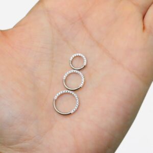 Tiremat 1PC 6mm G23 Titanium Body Piercing Rings for Nose Ear Lip Septum Conch Daith Lobe Helix Tragus Cartilage,16G,Hinged Clicker Segment Hoop with CZ paved