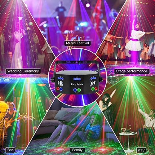 AMKI DJ Disco Lights, 15 Eyes RGB Party Lights Stage Light by DMX512 Control, Sound Activated LED Pattern Strobe Lights for Parties Live Laser Light Show Xmas Club Bar Disco Dancing