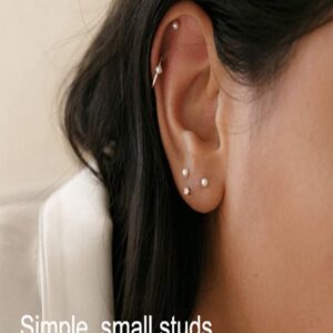 SILBERTALE Pearl Stud Earrings Sterling Silver Small Tiny 3-4mm White Freshwater Pearl Earrings Studs for Women Gold