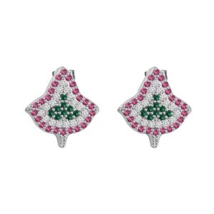 cenwa pink and green leaf zircon earrings sorority gifts paraphernalia graduation jewelry (leaf zircon earrings)