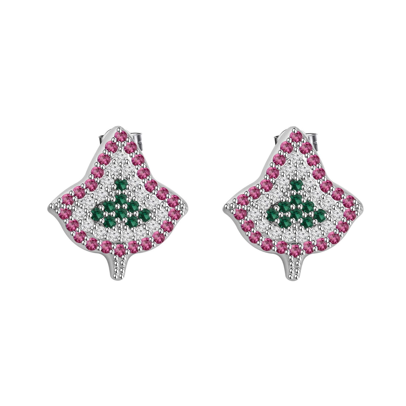 CENWA Pink and Green Leaf Zircon Earrings Sorority Gifts Paraphernalia Graduation Jewelry (Leaf Zircon Earrings)