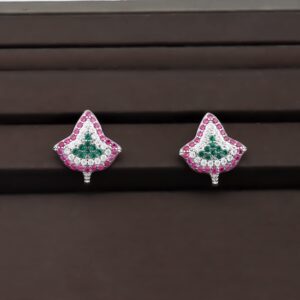 CENWA Pink and Green Leaf Zircon Earrings Sorority Gifts Paraphernalia Graduation Jewelry (Leaf Zircon Earrings)