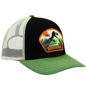 Bioworld Jurassic Park Washed Canvas Trucker Hat with Embroidery Patch and Underbill Print Snapback hat Black