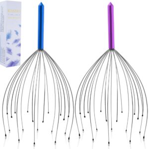 klsazoci 2 pack scalp massager, 20 fingers head massager, handheld head scratcher, scalp scratcher, head massage tingler for deep relaxation, hair growth and stress relief (purple and blue)