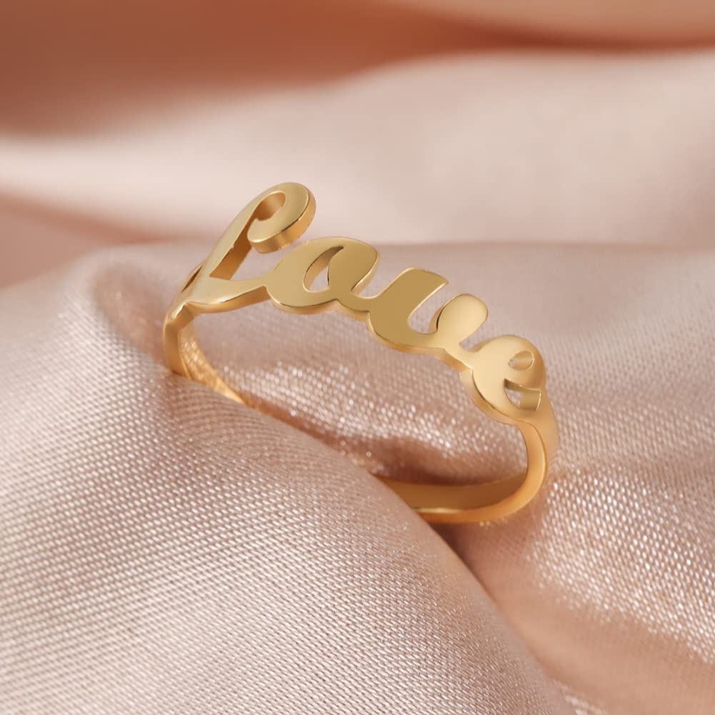 LIKGREAT Love Script Rings for Women Infinity Love Promise Simple Band Rings (Gold tone, 8)