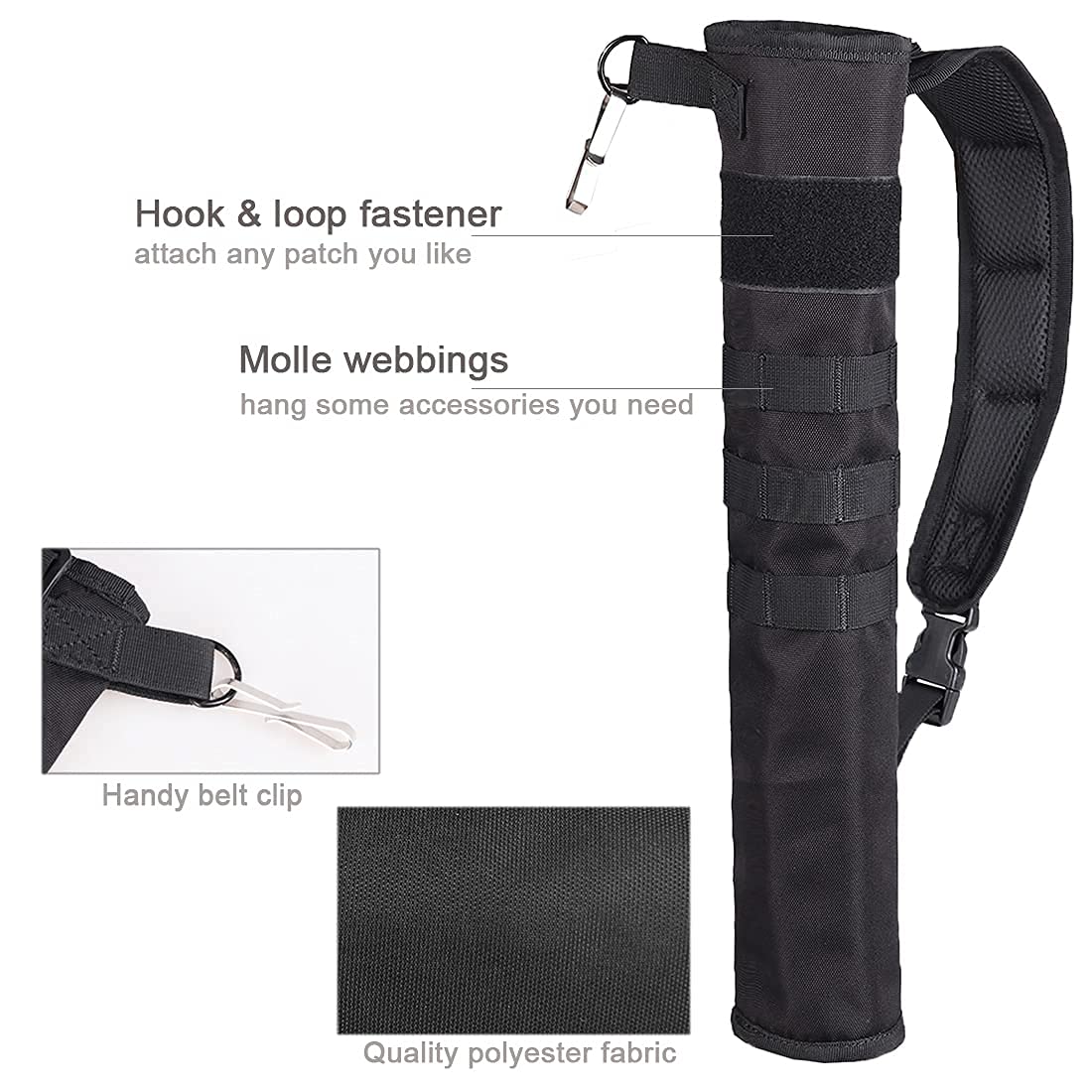 KRATARC Archery Lightweight Back Arrow Quiver Dual Use Foldable Compact Hip Arrows Bag with Molle System Hanged for Target Shooting (Black- diameter 3.5'')