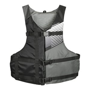 stohlquist fit personal floatation device | youth/adult (75-125 lbs) pfd vest, high mobility life jacket, black & grey