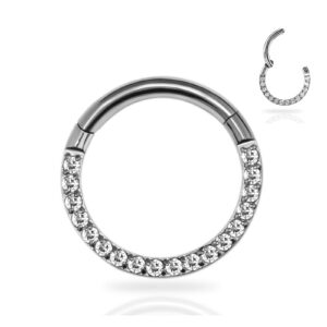 tiremat 1pc 6mm g23 titanium body piercing rings for nose ear lip septum conch daith lobe helix tragus cartilage,16g,hinged clicker segment hoop with cz paved